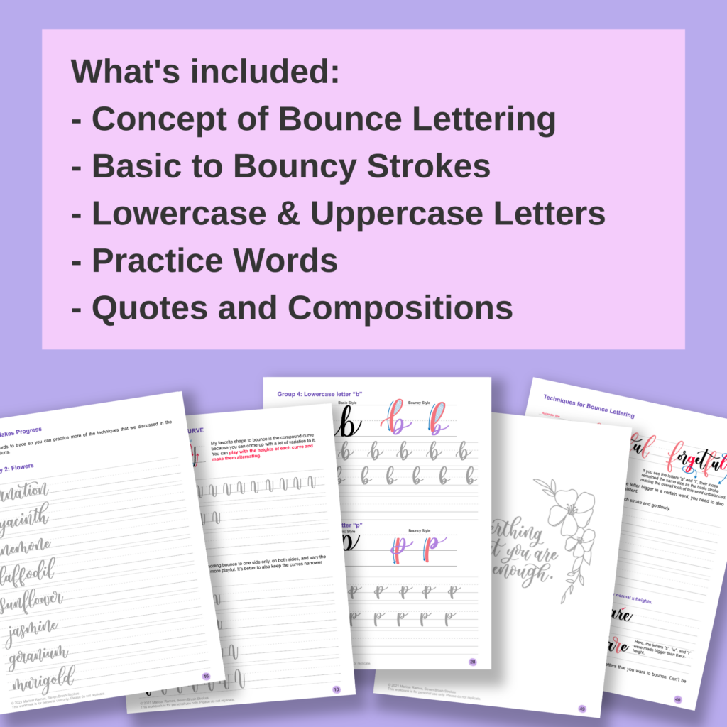 Simplified Bounce Lettering Workbook – Seven Brush Strokes